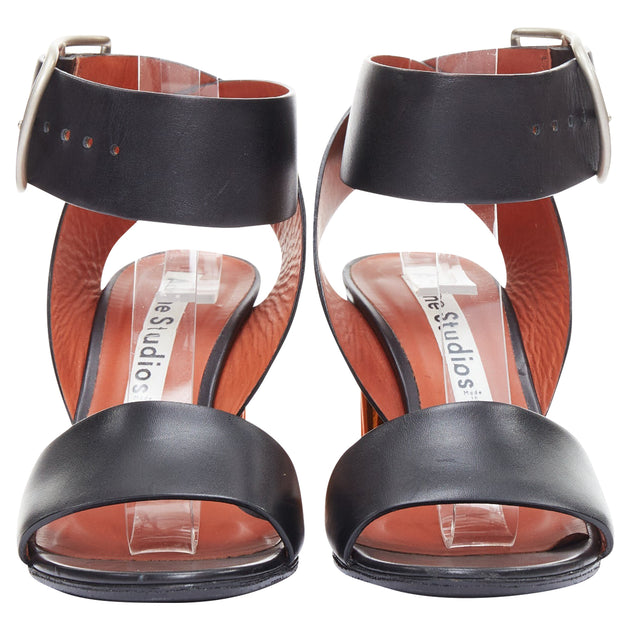 Acne Studios Obin Metallic Bark Heel Leather Sandals | ShopSimon