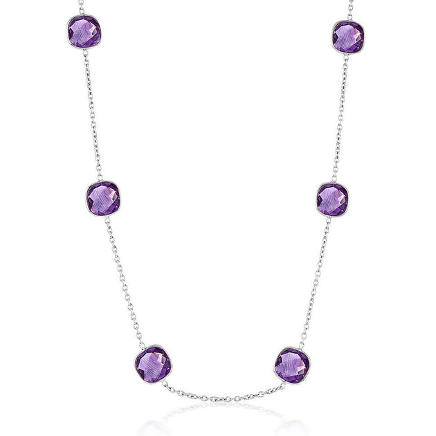 Simona Sterling Silver, Square Bezel-Set, Gem Station Necklace | ShopSimon