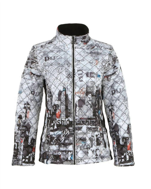 DOLCEZZA Women's City Life Print Puffer Jacket In White,black | ShopSimon