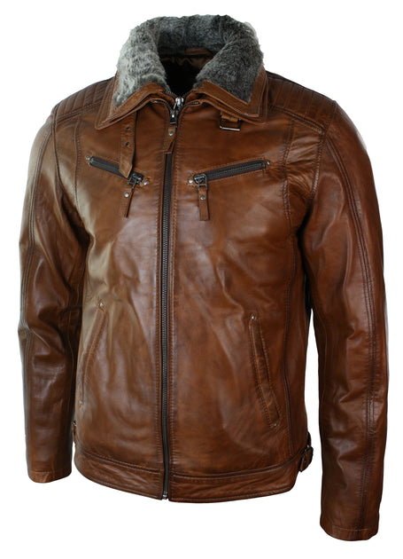 TruClothing Rust Leather Jacket Zipped | ShopSimon