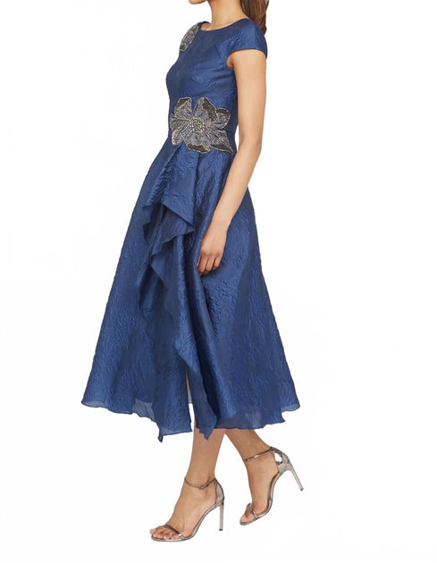 THEIA Caity High Low Cocktail Dress In Midnight Celeste | ShopSimon