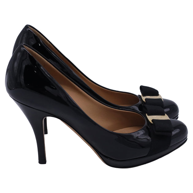 Salvatore Ferragamo Tina Bow-embellished Pumps In Black Patent Leather ...