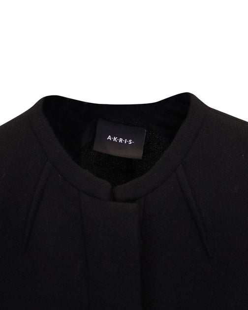 Akris Abadin Round Neck Short Waist Jacket In Black Wool | ShopSimon