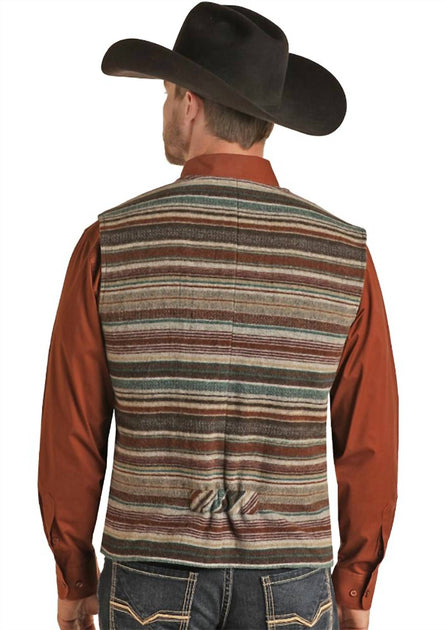 Powder River Wool Serape Jacquard Nevada Vest In Rust | ShopSimon