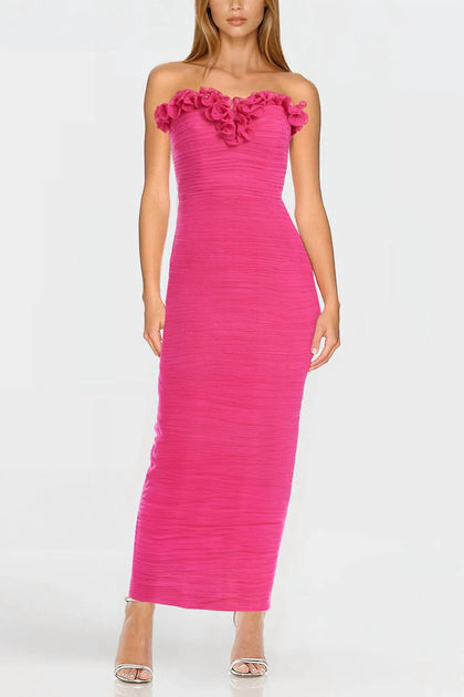 ONE33 SOCIAL Mia Strapless Ruffled Gown In Fuchsia | ShopSimon