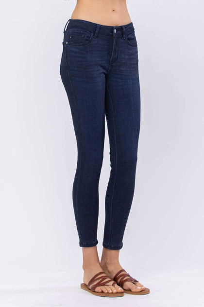 Judy Blue Non Distressed Mid Rise Skinny Jeans In Dark Wash | ShopSimon