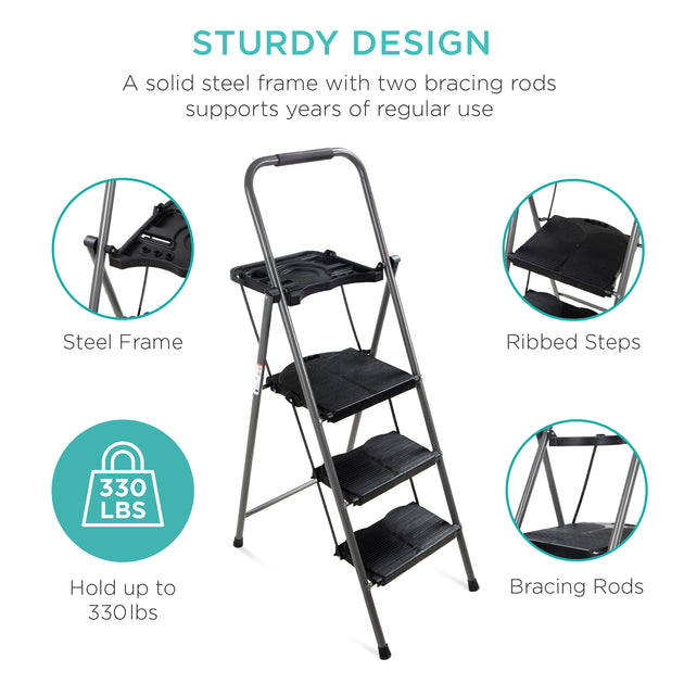 Best Choice Products 3-step Portable Folding Anti-slip Steel Ladder W ...
