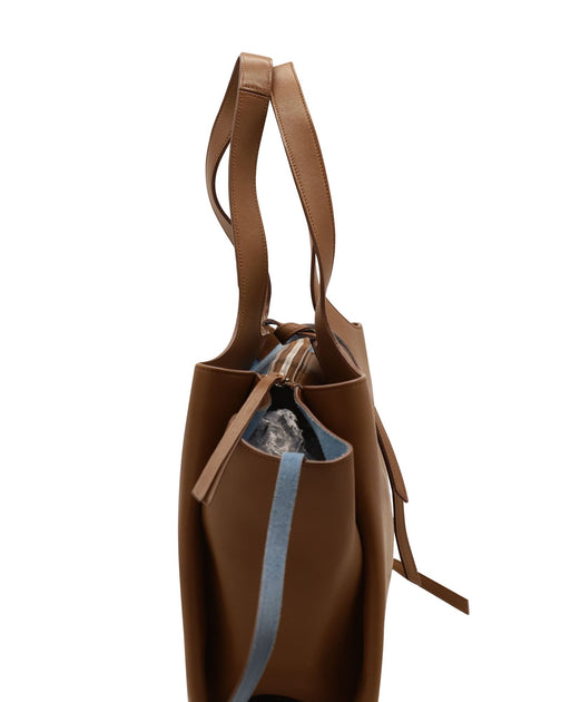 CELINE Tri-fold Tote Bag In Calfskin Brown Leather | ShopSimon