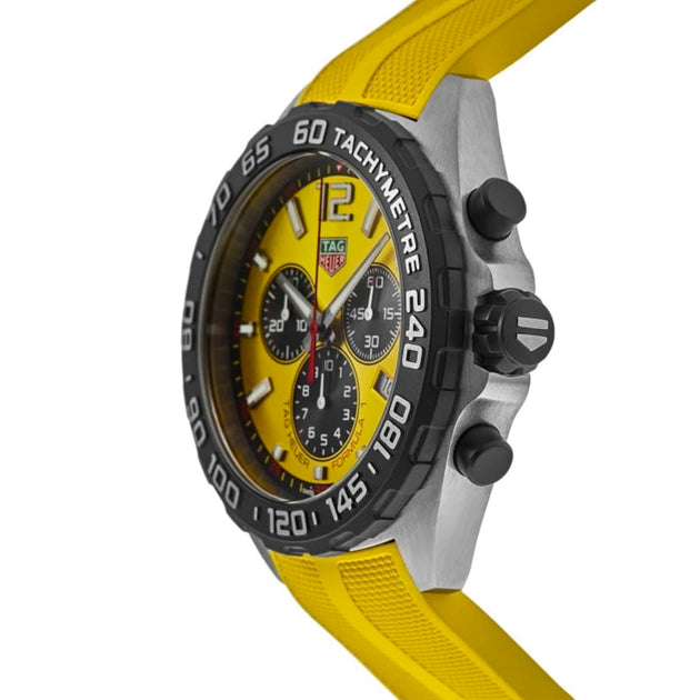 Tag Heuer Formula 1 Quartz Chronograph Yellow Dial Rubber Strap Men's ...