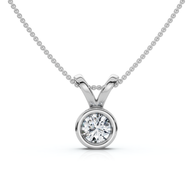 Pompeii3 Dainty Stackable .033Ct Solitaire Bezel Diamond Pendant 14k ...