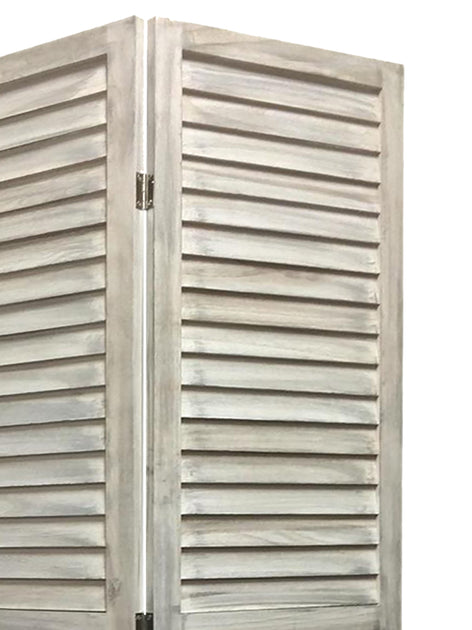 Homezia Stylish Three Panel Washed White Shutter Divider Screen | ShopSimon