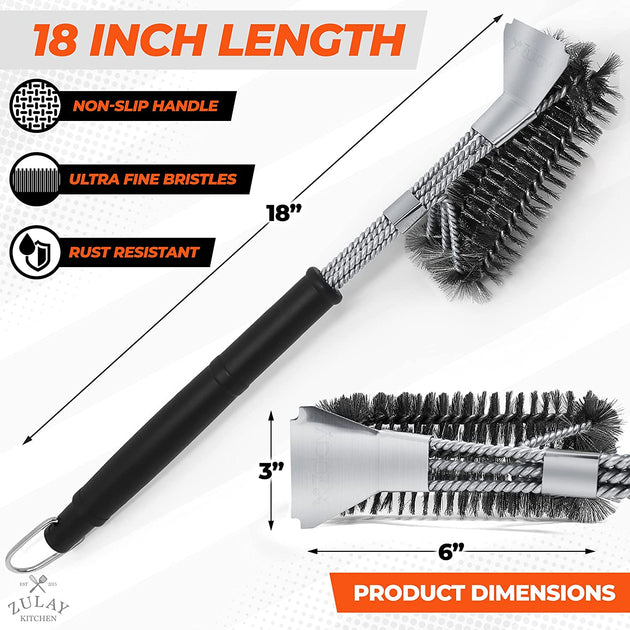 Zulay Kitchen Long Handle Grill Brush and Scraper for All Grill Types ...