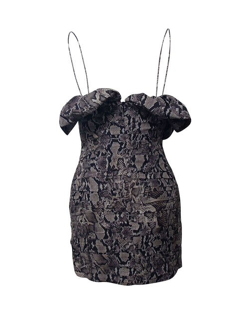 Magda Butrym Ruffled Off Shoulder Dress With Snake Skin Print In Grey ...