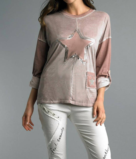TEMPO PARIS Suede Star Tunic Top In Mauve | ShopSimon