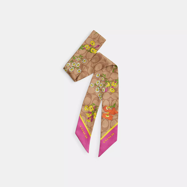 Coach Outlet Signature Floral Print Silk Skinny Scarf | ShopSimon