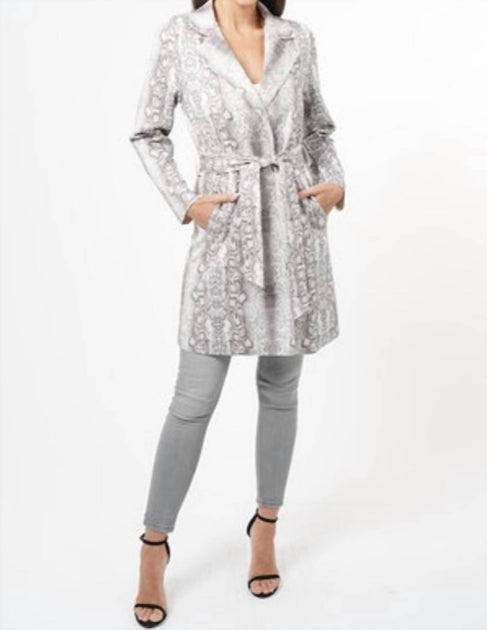 LOVE TOKEN Kobe Snake Print Coat In Grey | ShopSimon
