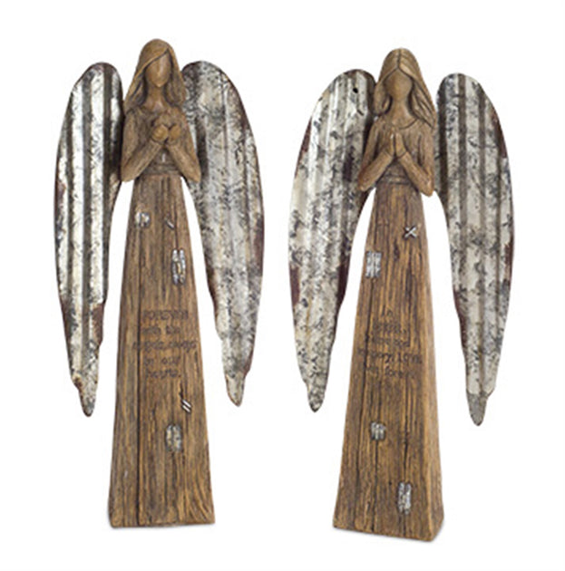 Melrose International Rustic Wood Sentiment Angel With Galvanized Metal ...