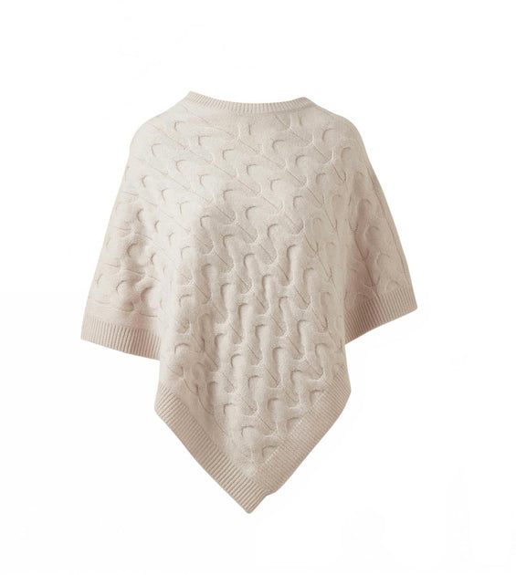 Kinross Luxe Cable Poncho In Oat | ShopSimon