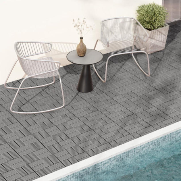 Hivvago 18 Pieces 12 x 12 Inch All Weather Interlocking Deck Tiles-Gray ...