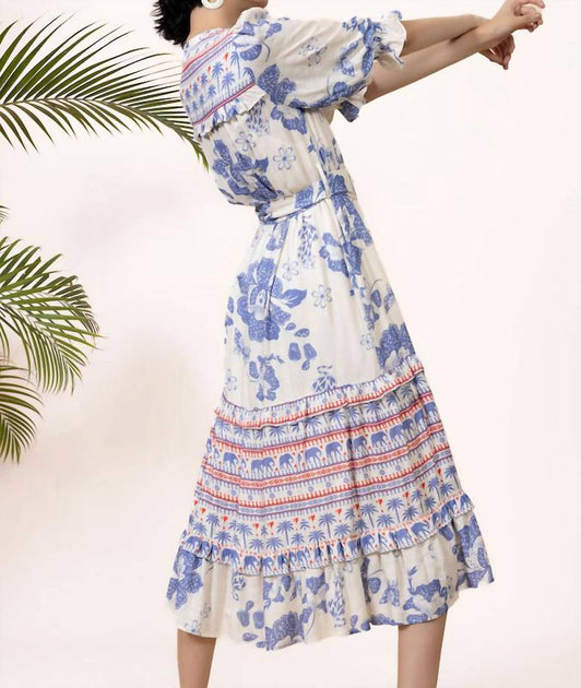 EMILY LOVELOCK Adela Batik Print Midi Dress In White Multi | ShopSimon