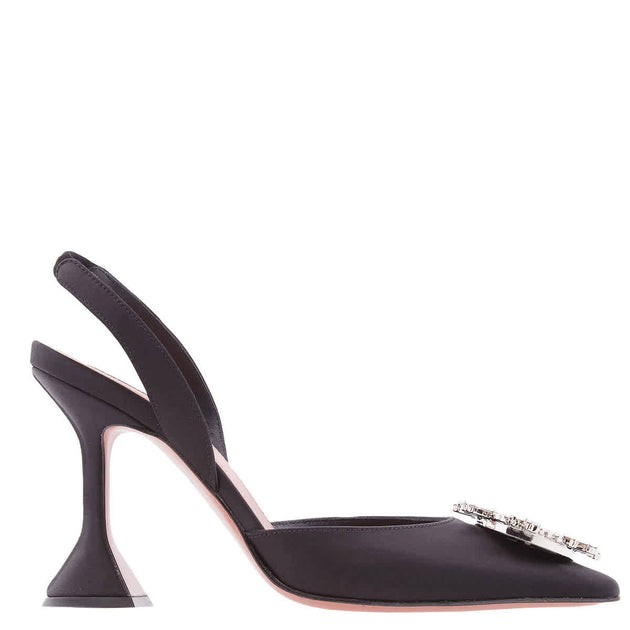 Amina Muaddi Black Satin Begum Slingback Pumps | ShopSimon