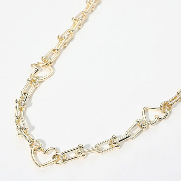 FASHNZFAB 14K Gold Plated Open Heart Hardware Link Chain Necklace ...