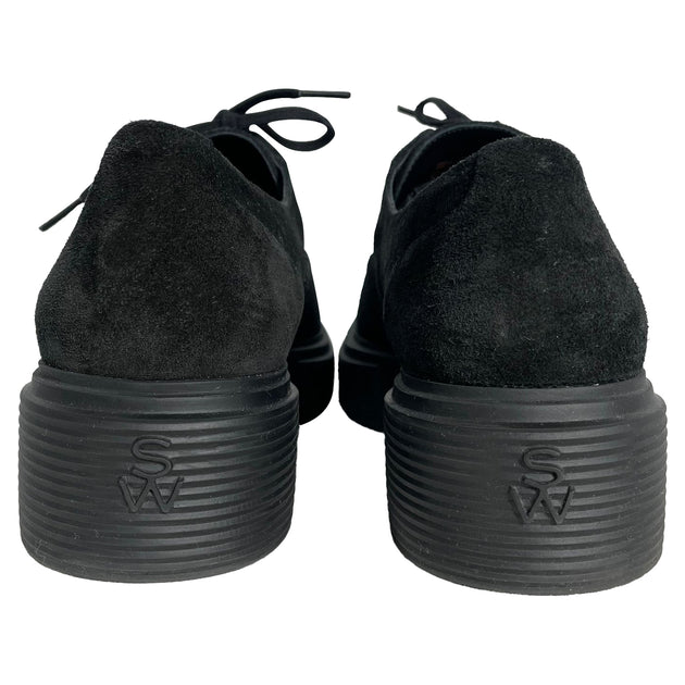 Stuart Weitzman Nolita Platform Oxford Shoes In Black Suede | ShopSimon
