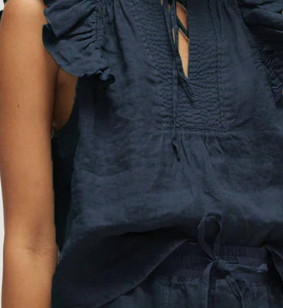 MELISSA NEPTON Ren Linen Top In Navy | ShopSimon