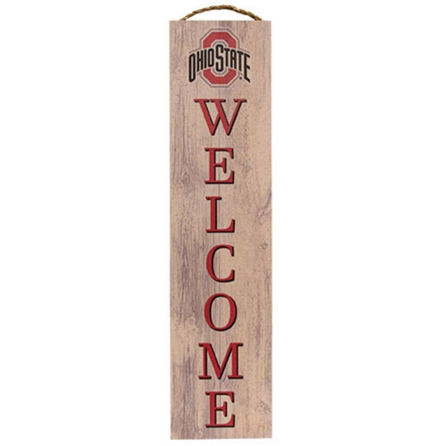 HomeGifo OSU Distressed "Welcome" Leaning Sign 24" | ShopSimon