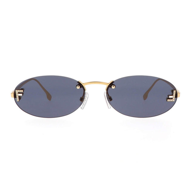 Fendi Oval Rimless, With A Gold Frame And Blue Lens. | ShopSimon