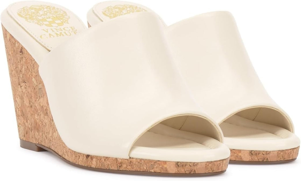 Vince Camuto Women's Fayla Sandals Ivory Leather Slip On Wedge Heel ...