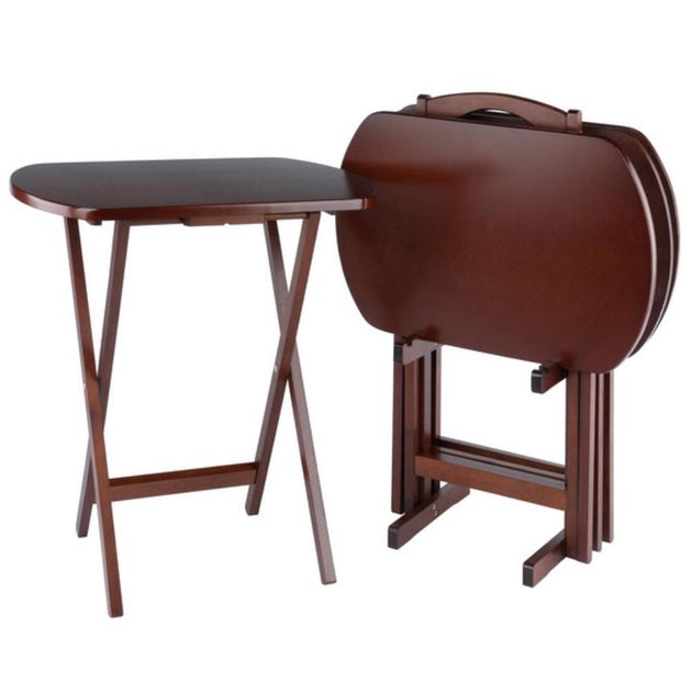 Hivvago 5-Pc Oversize Snack Table Set Walnut | ShopSimon