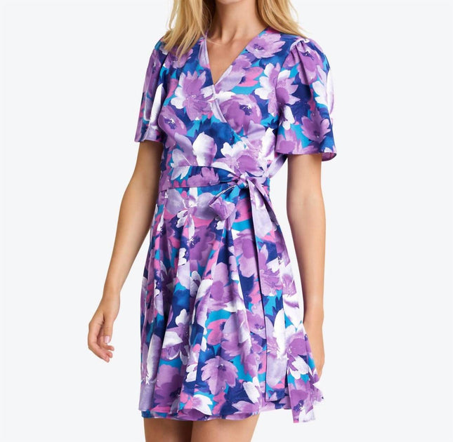 Draper James Wendy Wrap Dress In Purple Watercolor Floral | ShopSimon