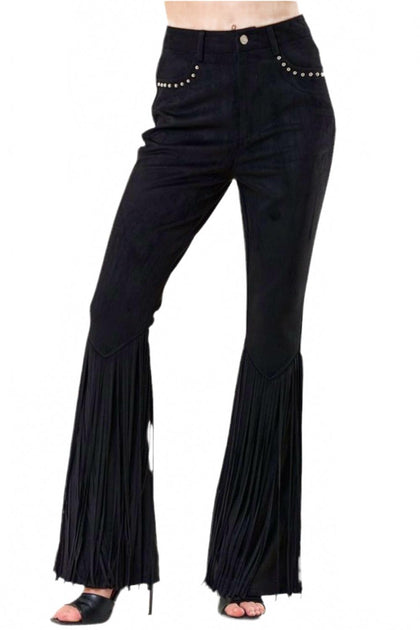 Saints & Hearts Suede Fringe Pants In Black | ShopSimon