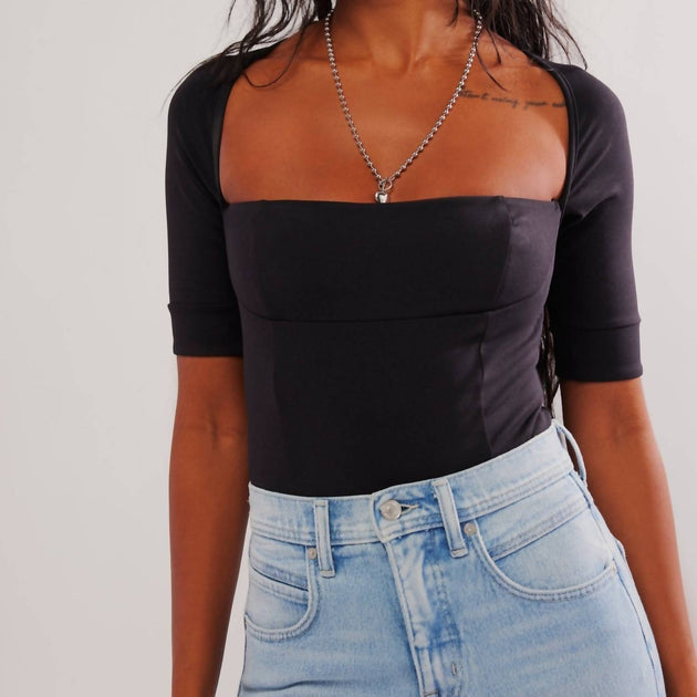 Free People Everly Bodysuit In Black | ShopSimon