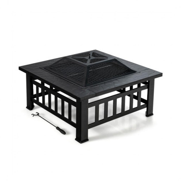 Hivvago 32 Inch 3 in 1 Outdoor Square Fire Pit Table with BBQ Grill and ...