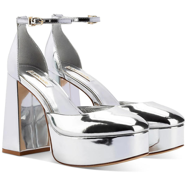 Larroude Ari Womens Square Toe Ankle Strap Block Heels | ShopSimon