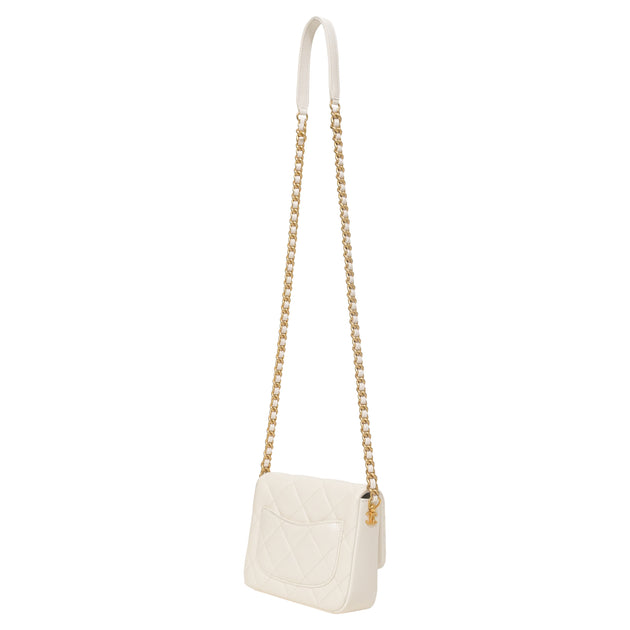 CHANEL Mini Square Side Note Flap Bag In Cream White Lambskin Leather ...