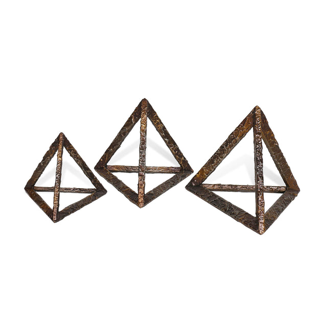 Hivvago Set of Three Bronze Metal Pyramid Tabletop Sculptures | ShopSimon