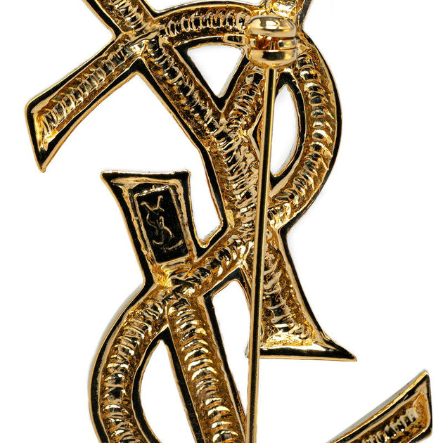 Yves Saint Laurent YSL Logo Gold Plated Brooch | ShopSimon