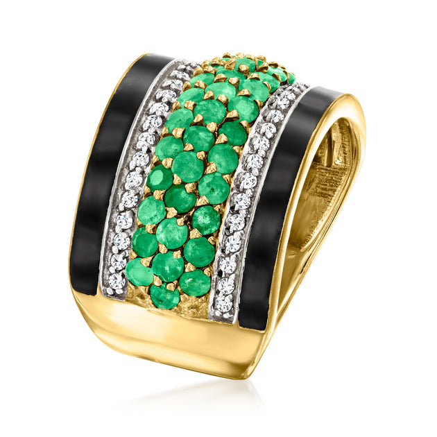 Ross-Simons Emerald And . White Zircon Ring With Black Enamel In 18kt ...