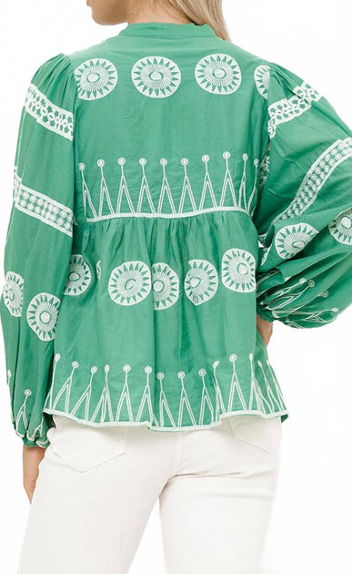 Oliphant Mandarin Balloon Top In Soleil | ShopSimon