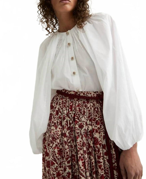 Laurence Bras Long Puffed Sleeves Victory Top In White | ShopSimon