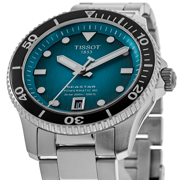 Tissot Seastar 1000 Powermatic 80 Turquoise Dial Stainless Steel Men's ...