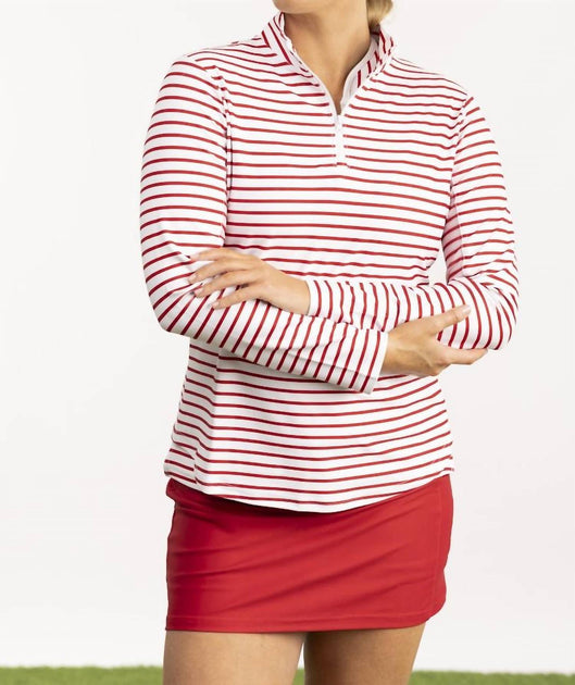 SMITH & QUINN Ava Quarter Zip Pullover In Cherry Stripe | ShopSimon