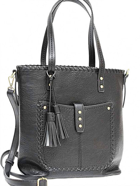 MC Handbags Jessie Vegan Leather Whipstitch Bag In Black | ShopSimon