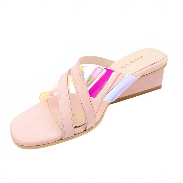 ALL BLACK Strappy Square Wedge In Pink | ShopSimon