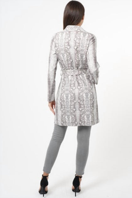 LOVE TOKEN Kobe Snake Print Coat In Grey | ShopSimon