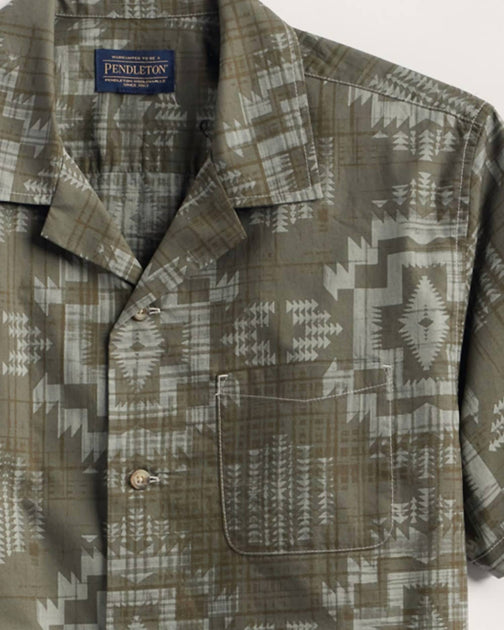 PENDLETON Men's Aloha Shirt In Olive Harding | ShopSimon