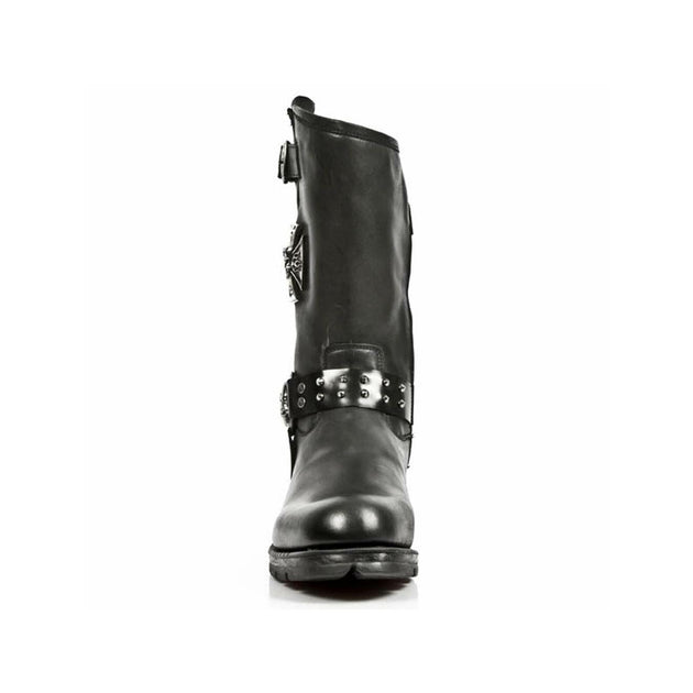 New Rock Men's Black Leather Gothic Cowboy Boots- Mr030-s1 | ShopSimon